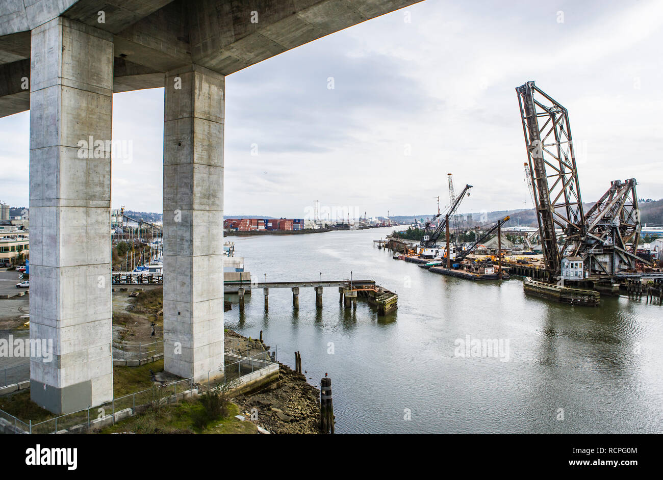 The Duwamish riverway in Seattle, Washington looking south under the ...