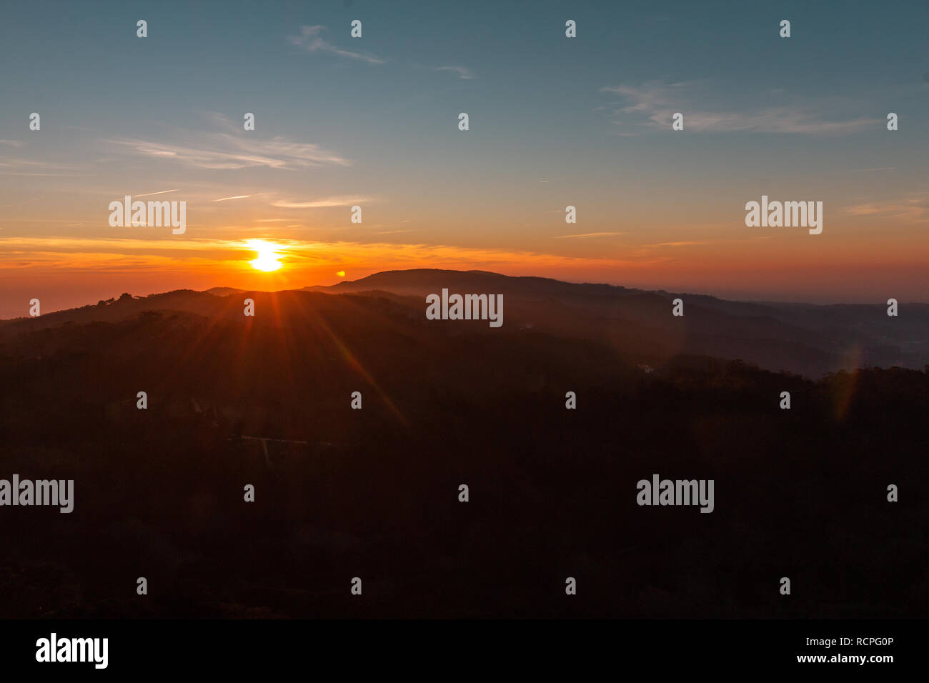 Beautiful sunset over the Sintra mountains, Portugal Stock Photo - Alamy