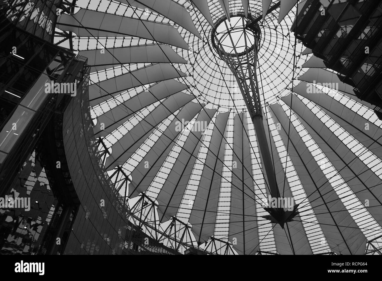 Glass and steel roof construction on the city square Potsdamer Platz in ...