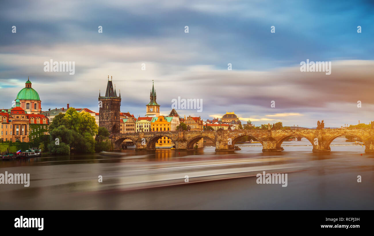 Famous iconic image of Charles bridge, Prague, Czech Republic. Concept ...