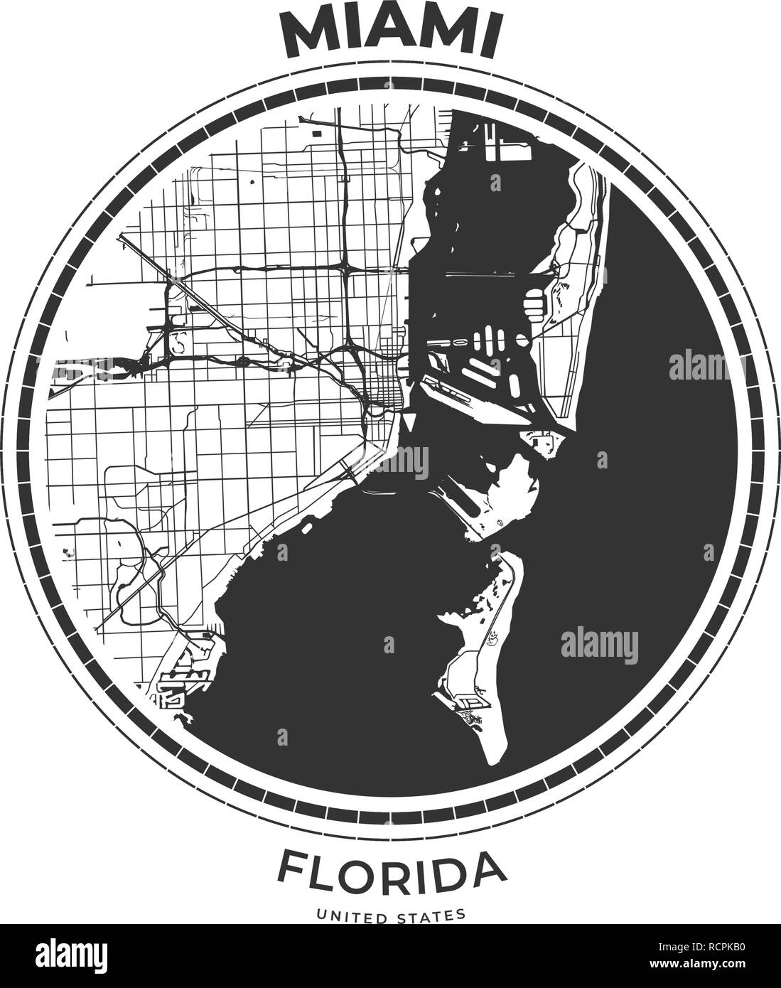 T-shirt map badge of Miami, Florida. Tee shirt print typography label ...