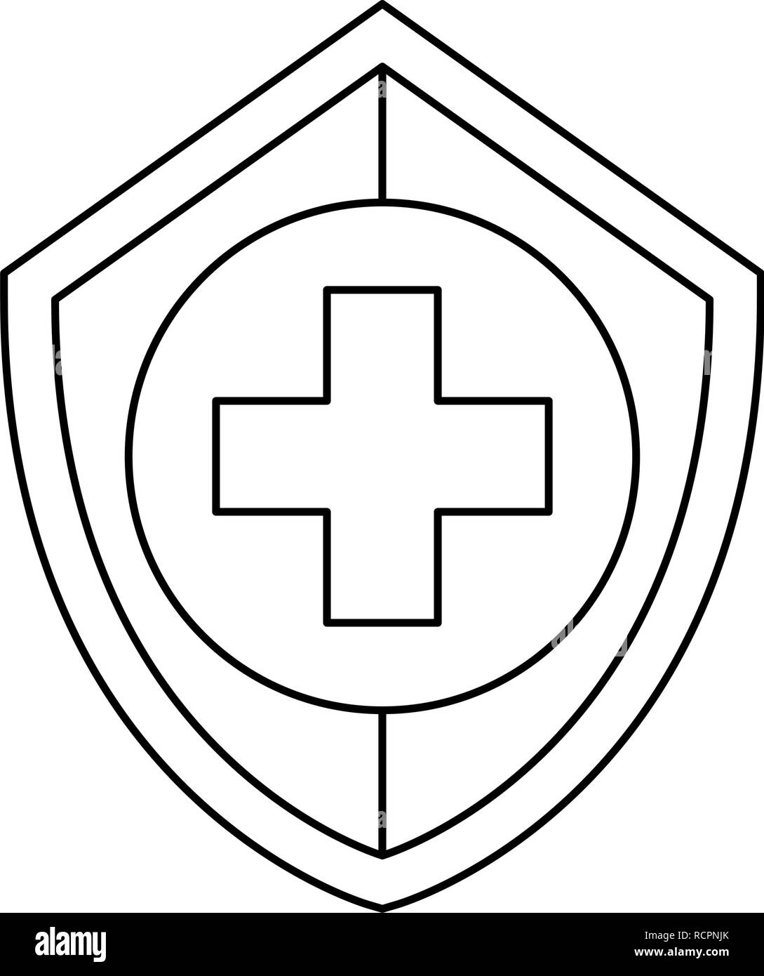 medical shield cross symbol white background vector illustration ...