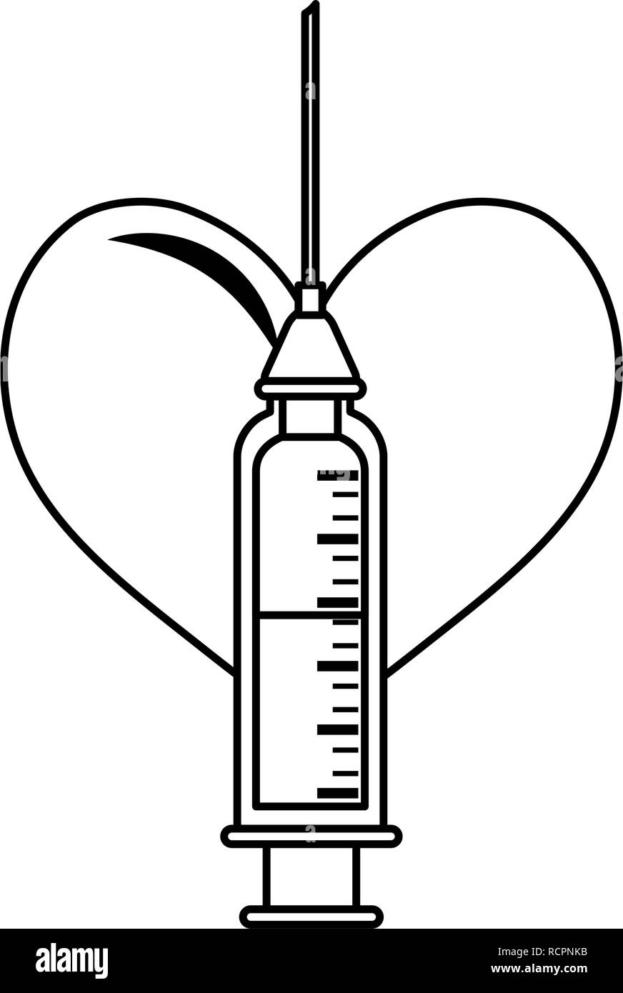 heart and syringe vaccination medical vector illustration outline Stock ...