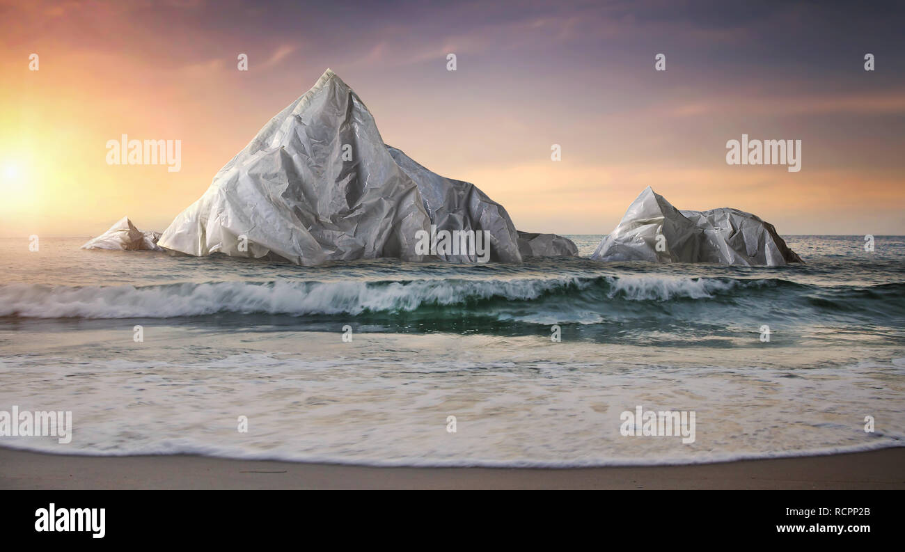 Plastic bag environment pollution. Plastic bag floating in the ocean ...