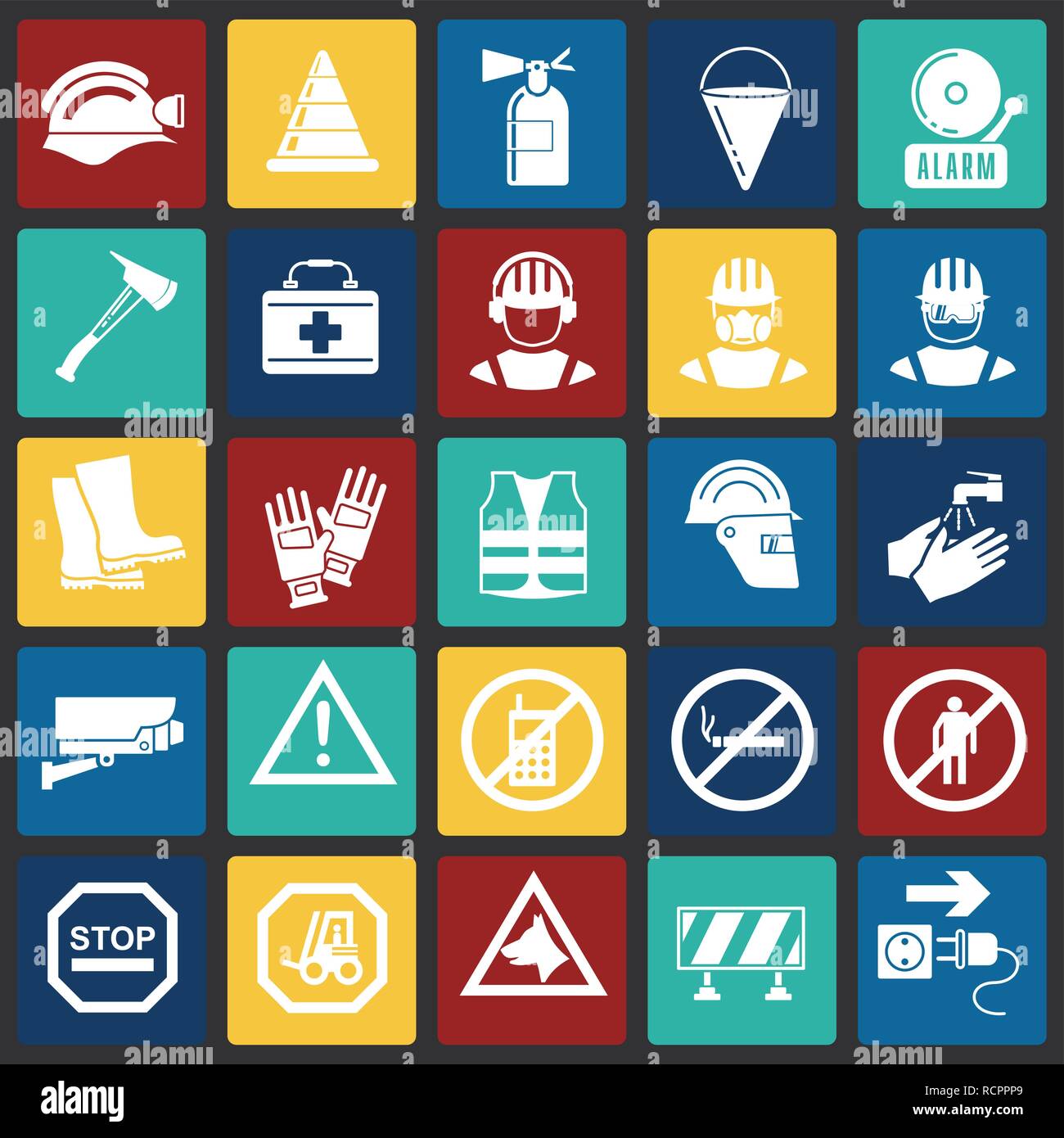 Safety icons on color squares background for graphic and web design ...