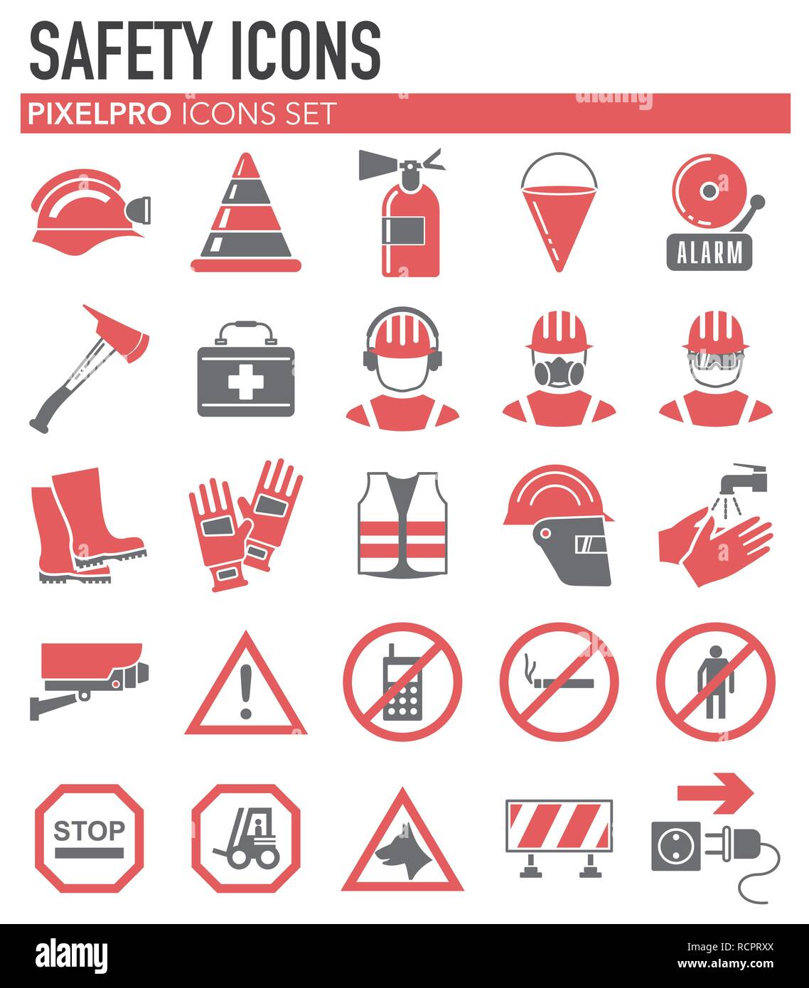 Safety red grey icons on white background for graphic and web design ...