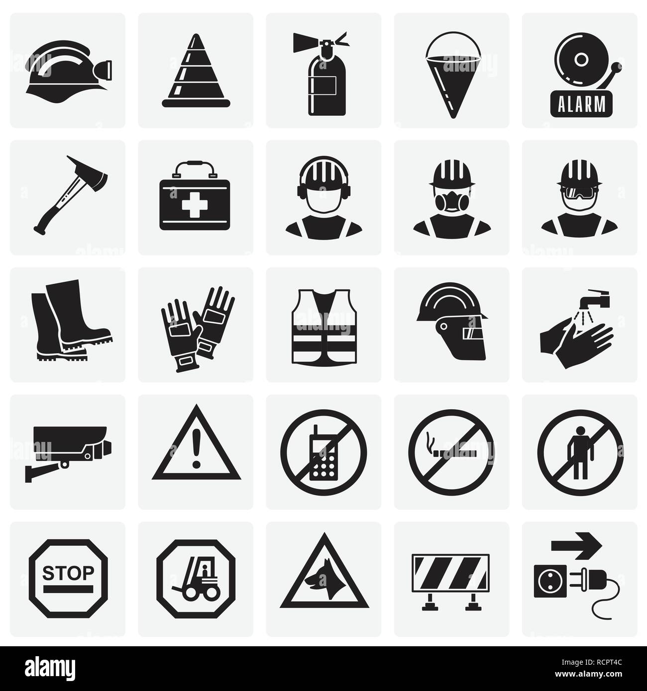 Safety icons on squares background for graphic and web design, Modern ...