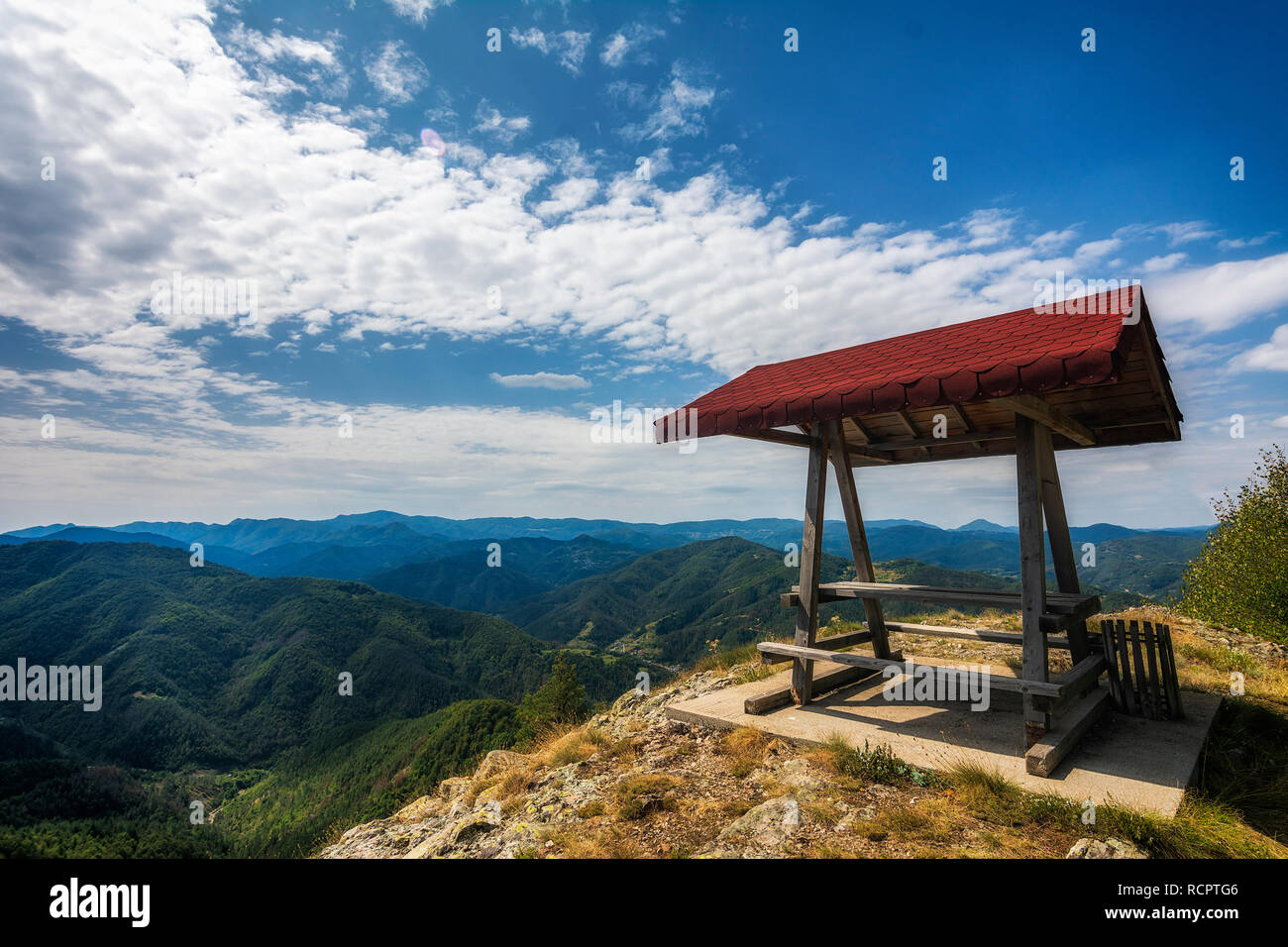 wooden bower with nice mountain view Stock Photo - Alamy