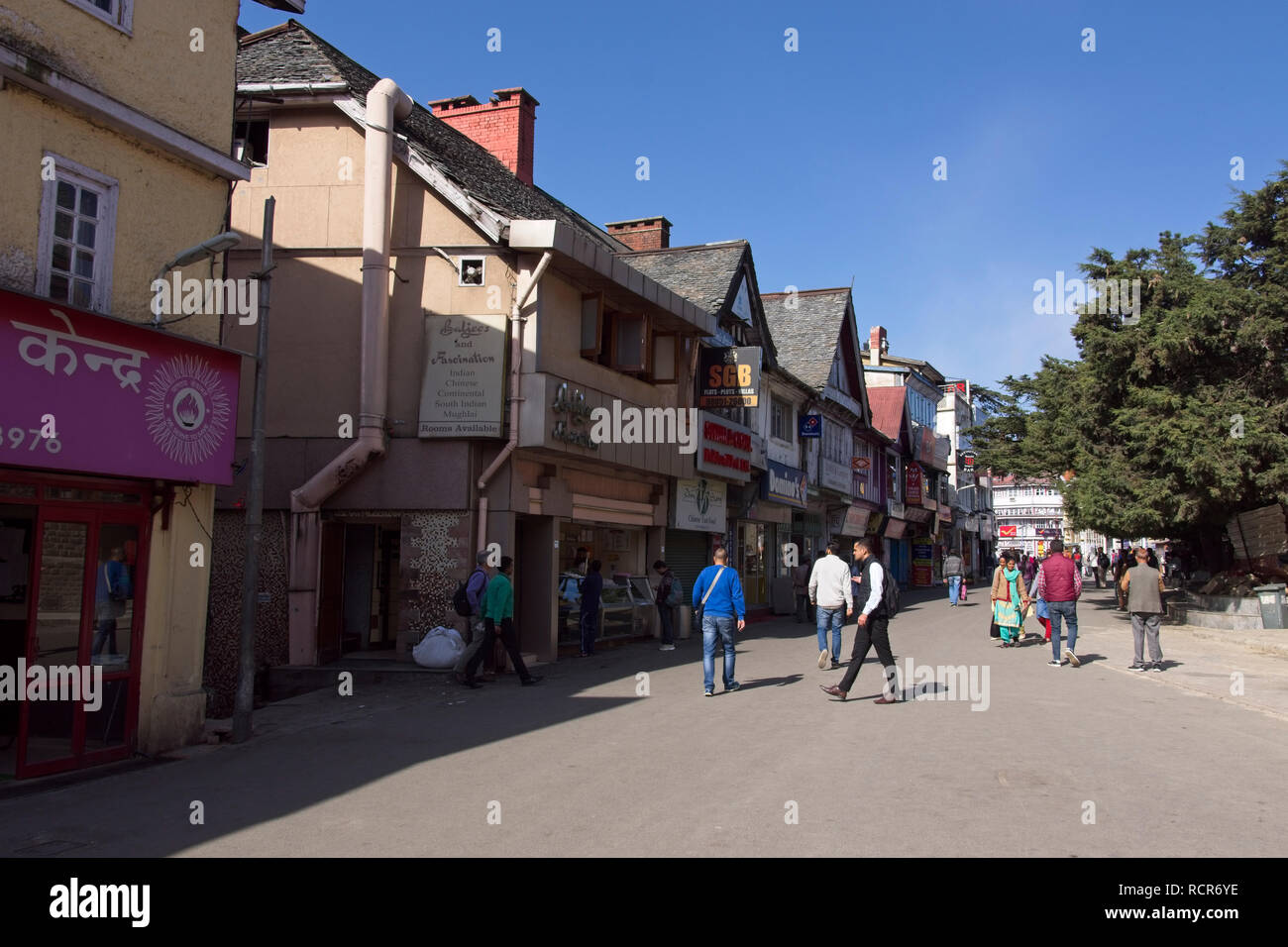 Shimla, N. India. People walking on main street, "The Mall". Tudor ...