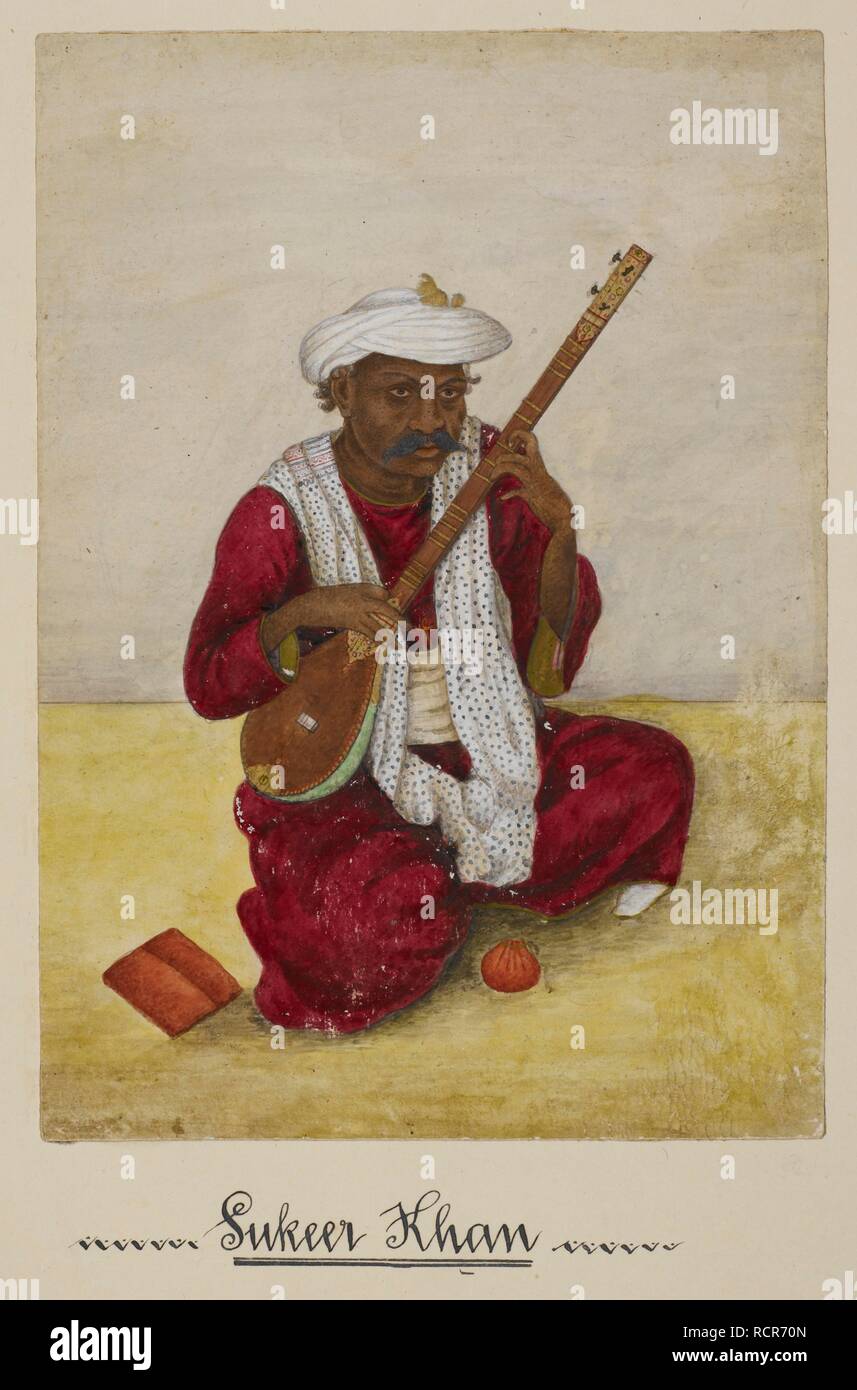 Portrait of a seated musician, Faquir (?) Khan, with his sitar ...