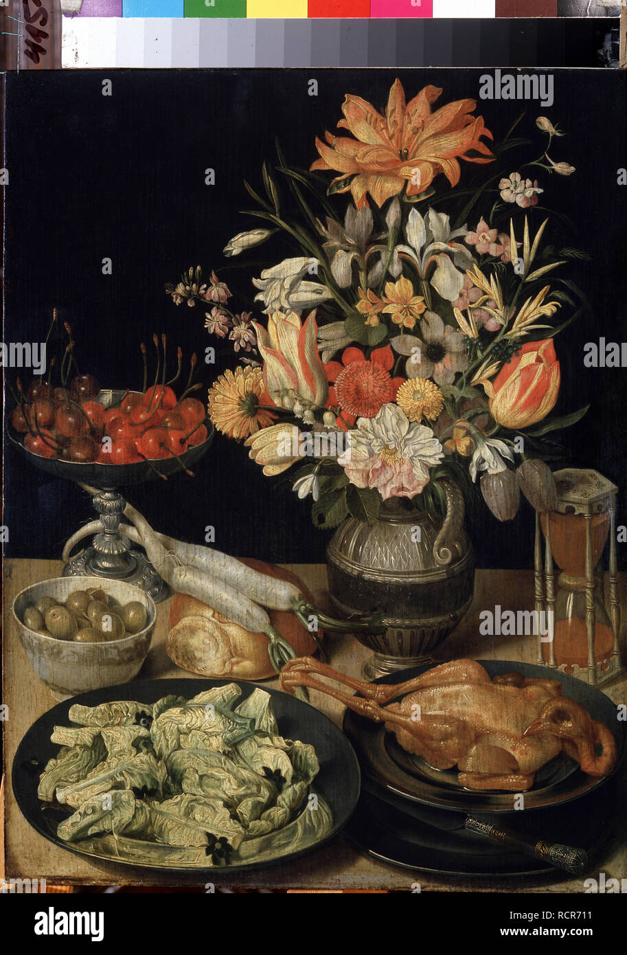 Still life with flowers and snack. Museum: State Hermitage, St ...