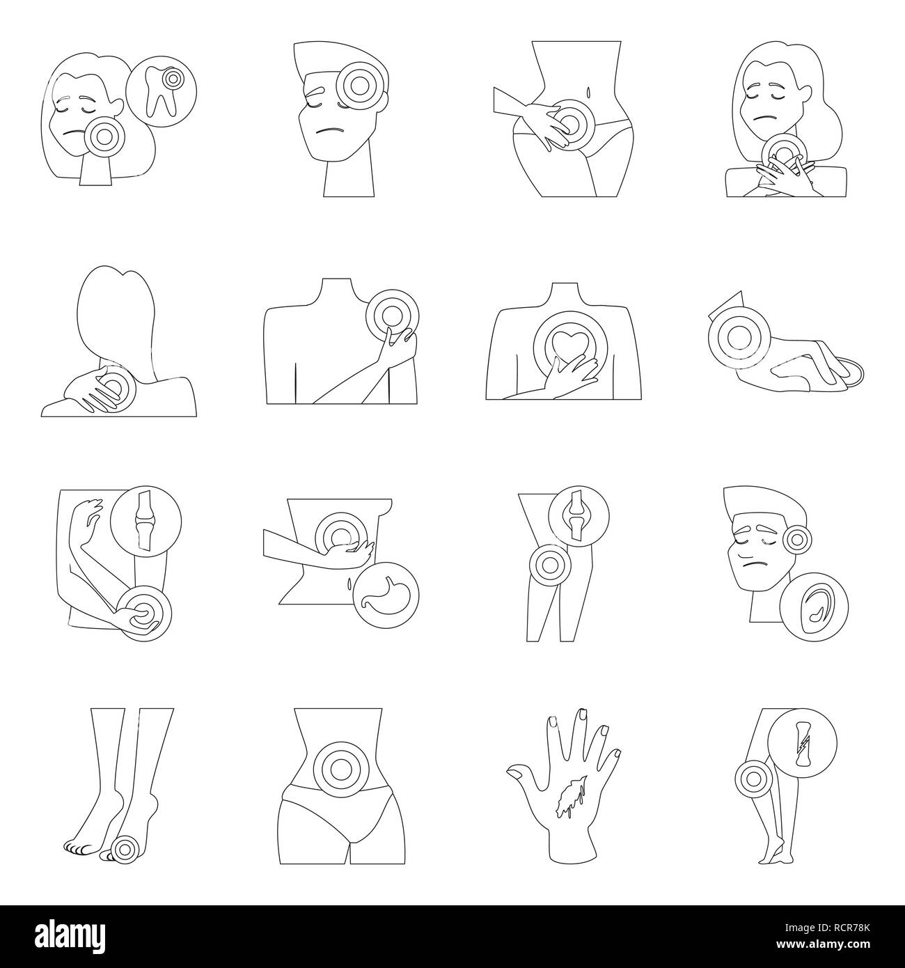 Vector illustration of bone and inflammation sign. Set of bone and ...