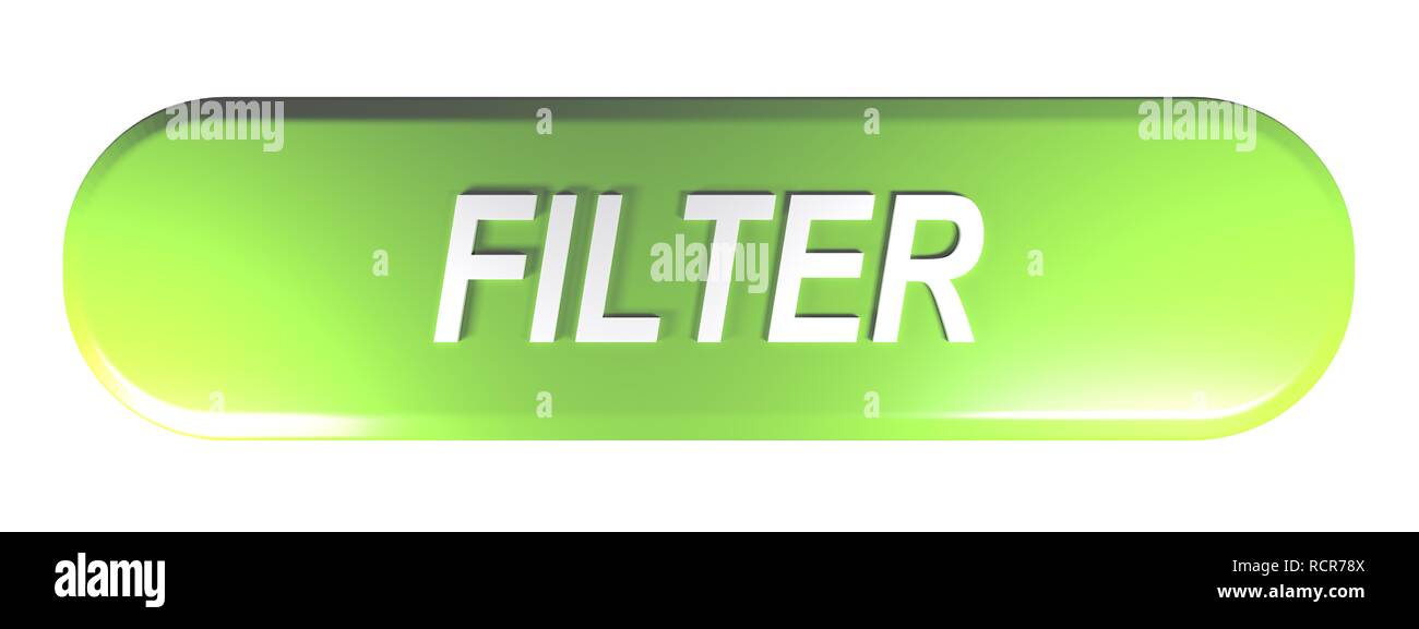 Filter green rounded rectangle push button - 3D rendering illustration ...