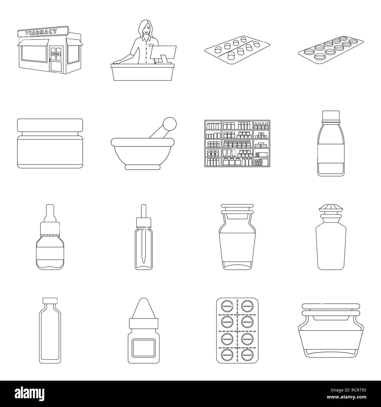 Vector illustration of pharmacy and pharmaceutical symbol. Set of ...