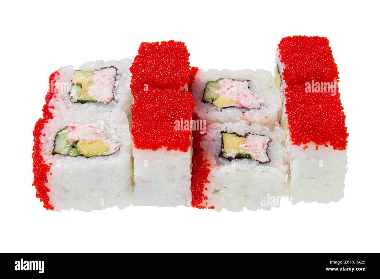 Sushi roll with crab meat, cucumber and avocado. Isolated on white ...
