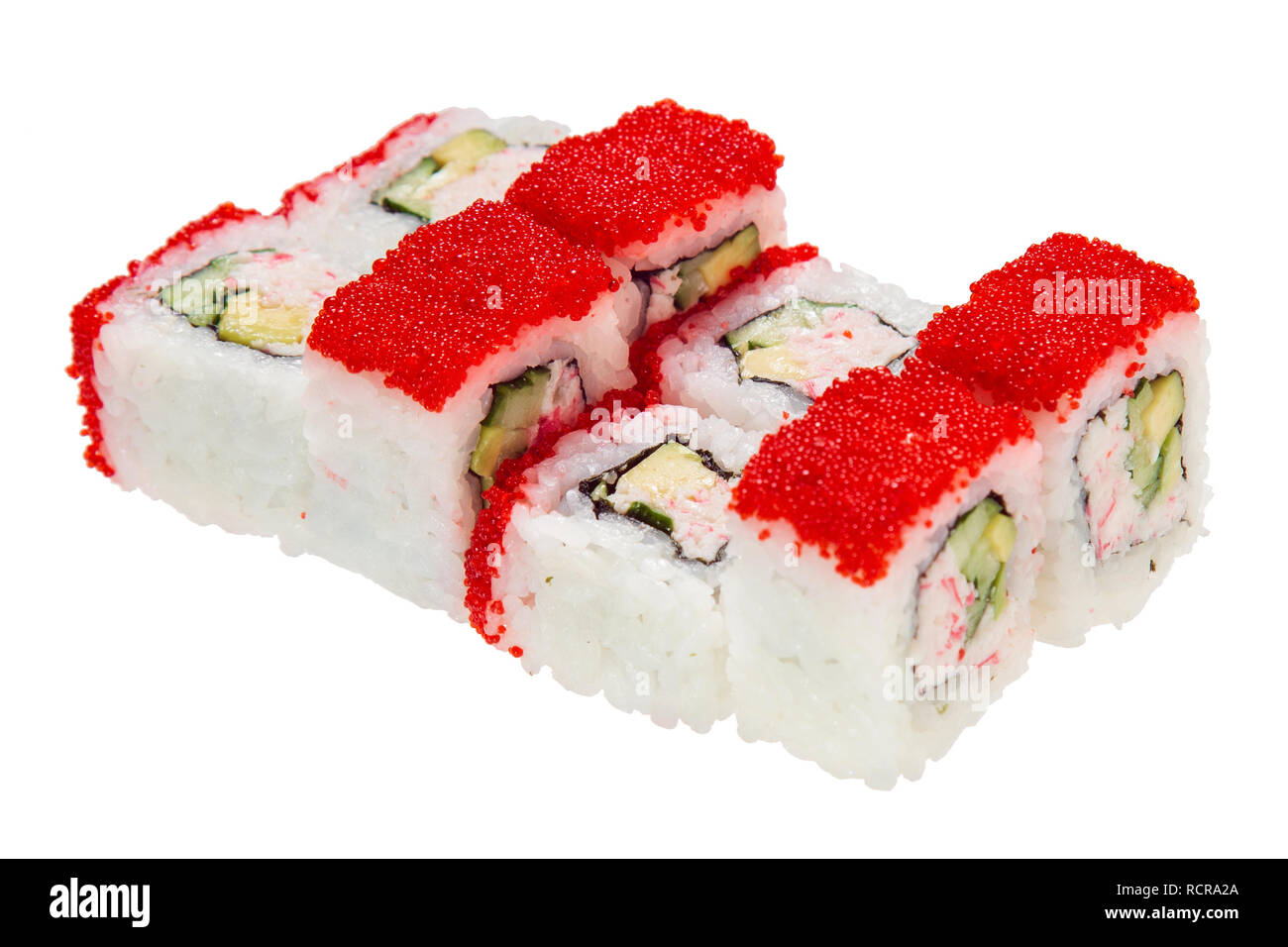 Sushi roll with crab meat, cucumber and avocado. Isolated on white ...