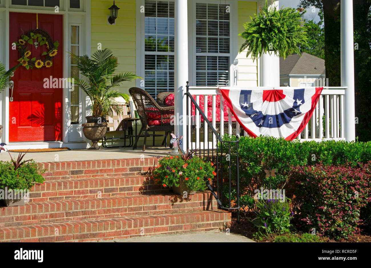 Front Porch with Festive Bunting Decorations Stock Photo - Alamy
