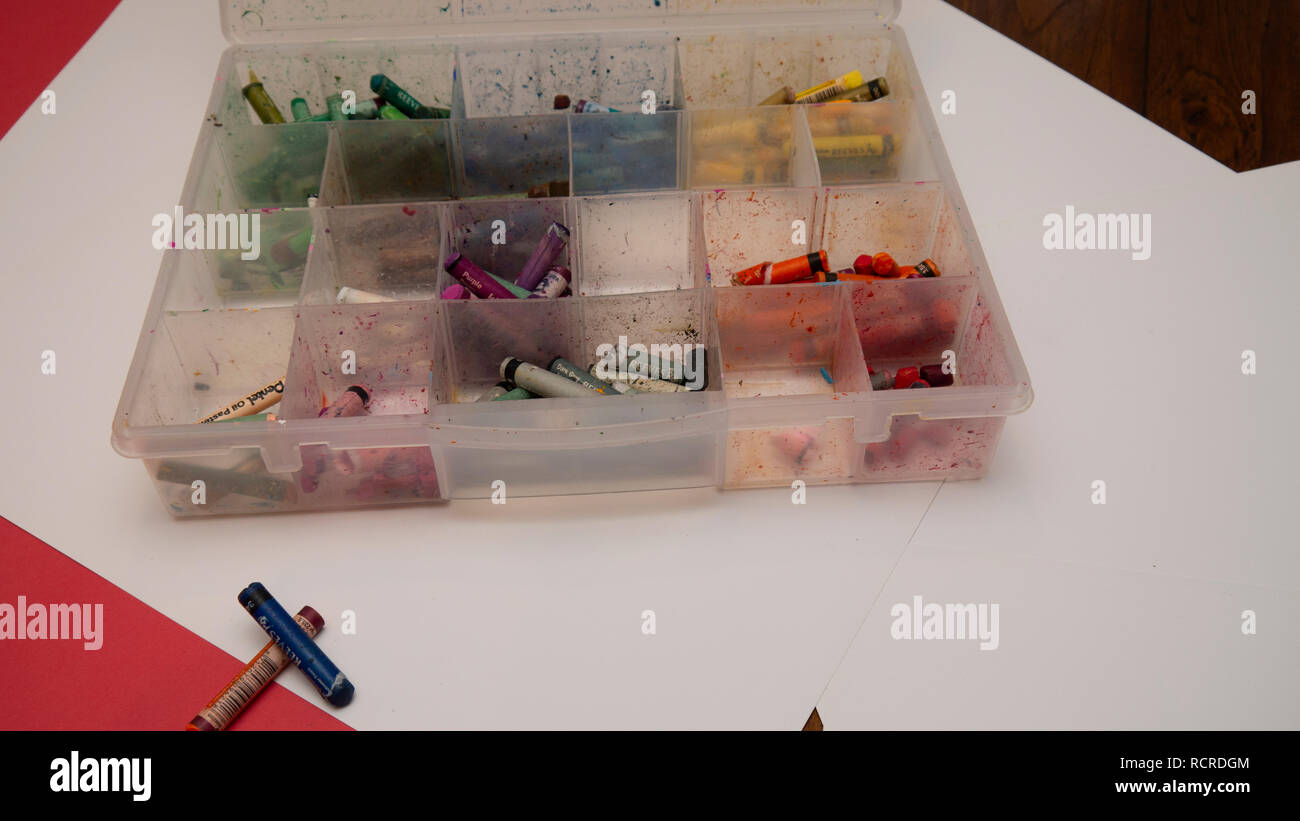 Blue box and crayons hi-res stock photography and images - Alamy