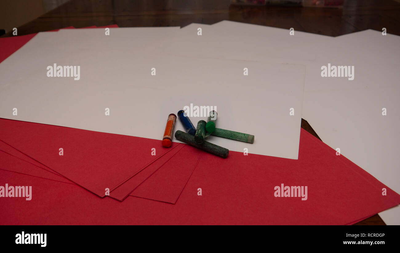 Crayons on Table Stock Photo - Alamy