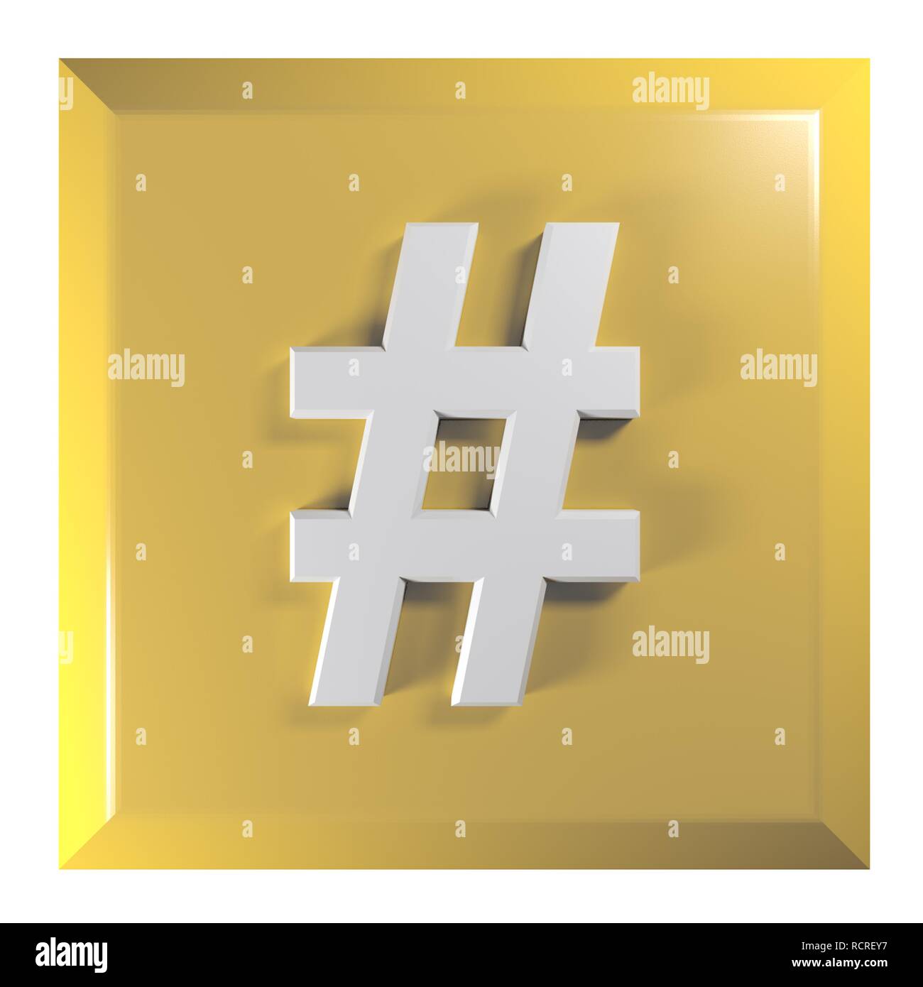 Square push button with symbol # - 3D rendering illustration Stock ...