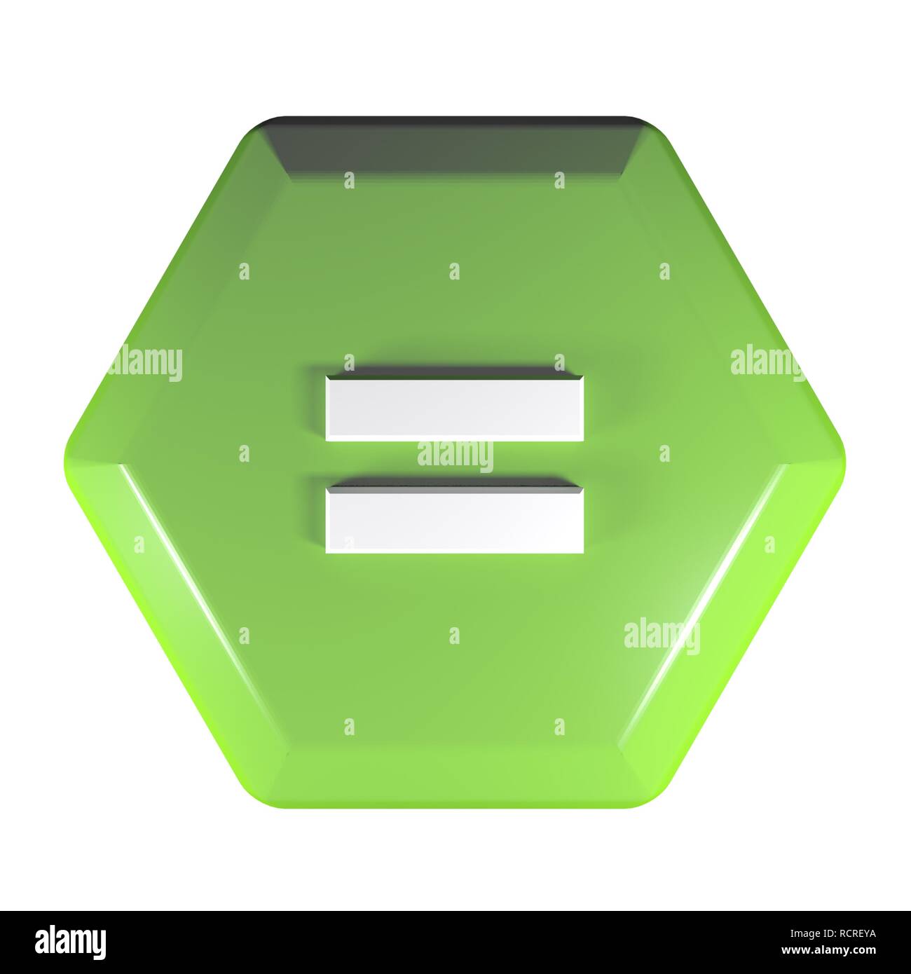 Green hexagonal push button with the sign = for the equality - 3D ...