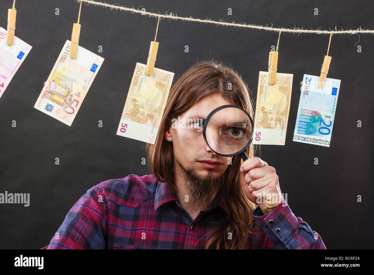 Currency exchange concept. Man worker check verify money cash. Payment ...