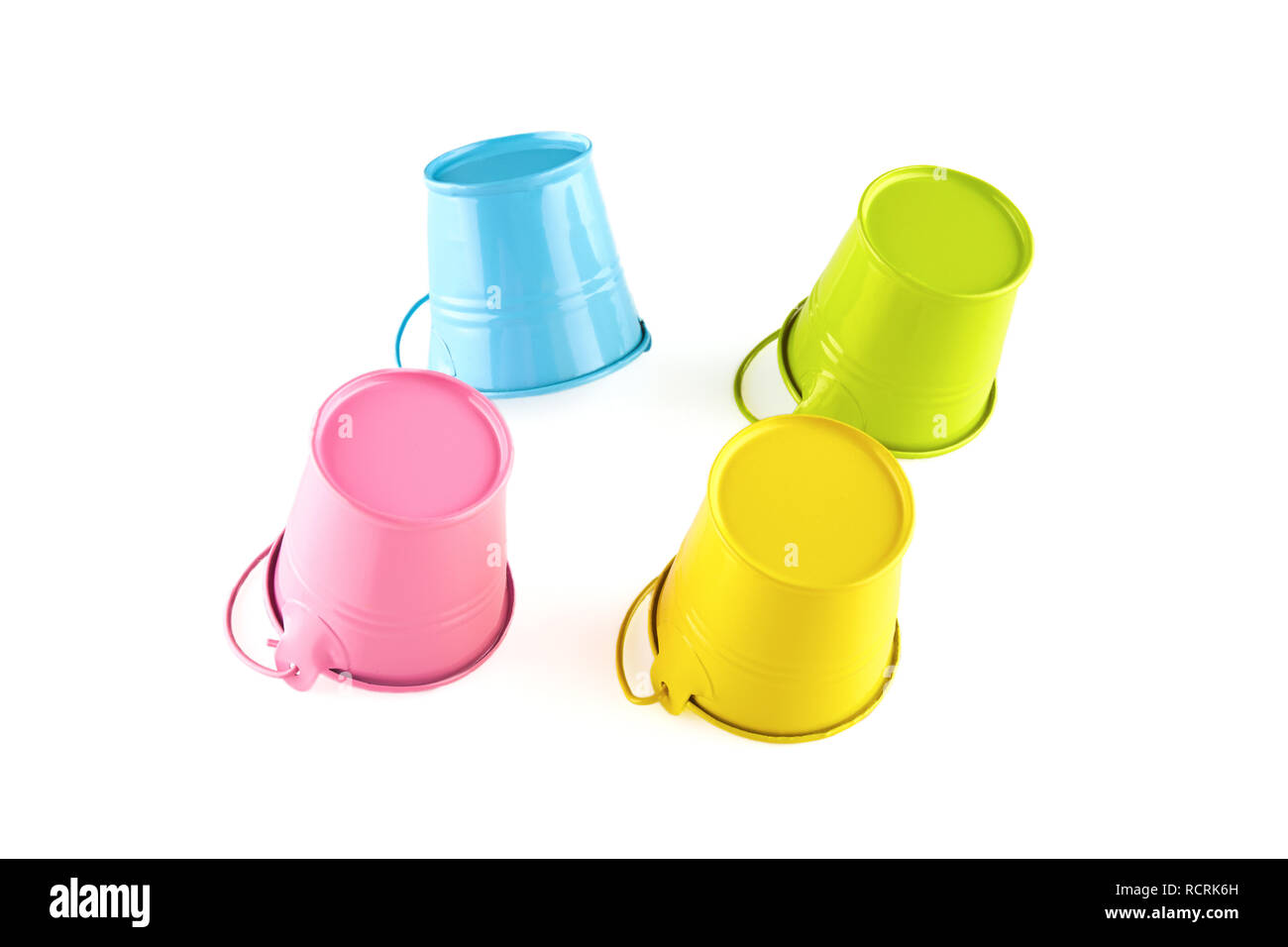 Four small colorful buckets. Isolated on white background Stock Photo ...