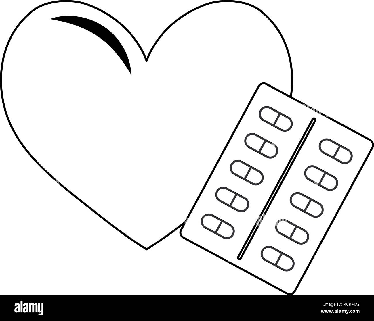 health care heart medicine capsule vector illustration outline Stock ...