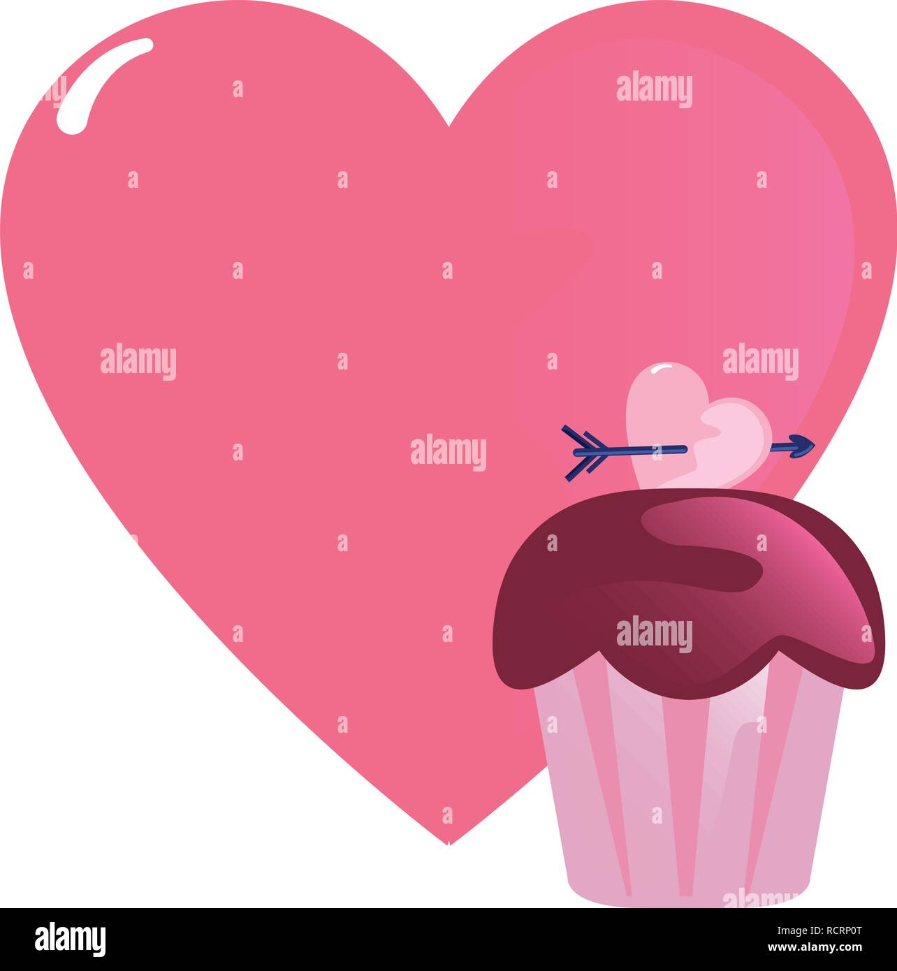 cupcake and heart happy valentines day vector illustration Stock Vector ...