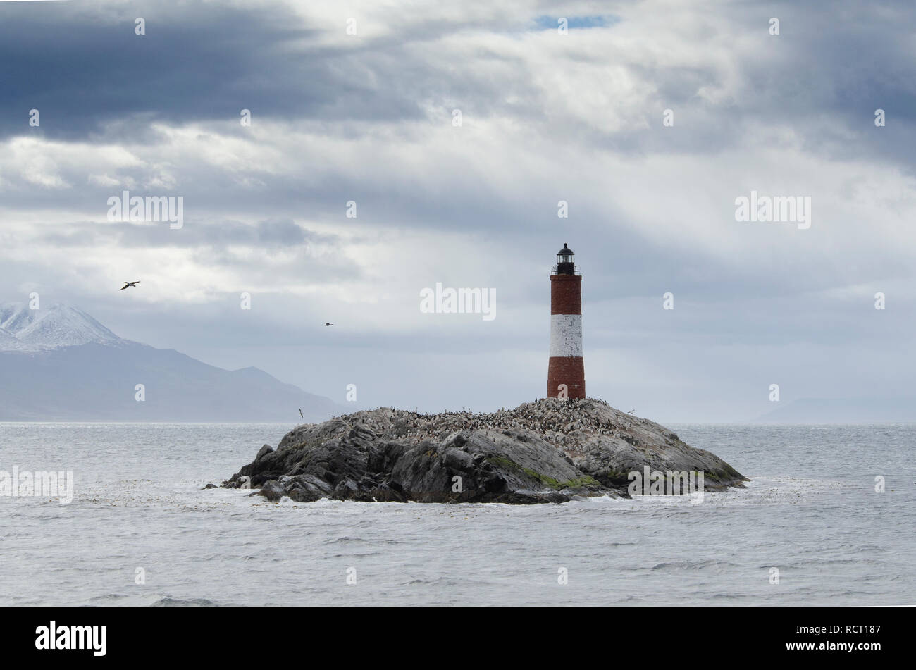 "Les éclaireurs" lighthouse in the Beagle Channel in Ushuaia, often ...
