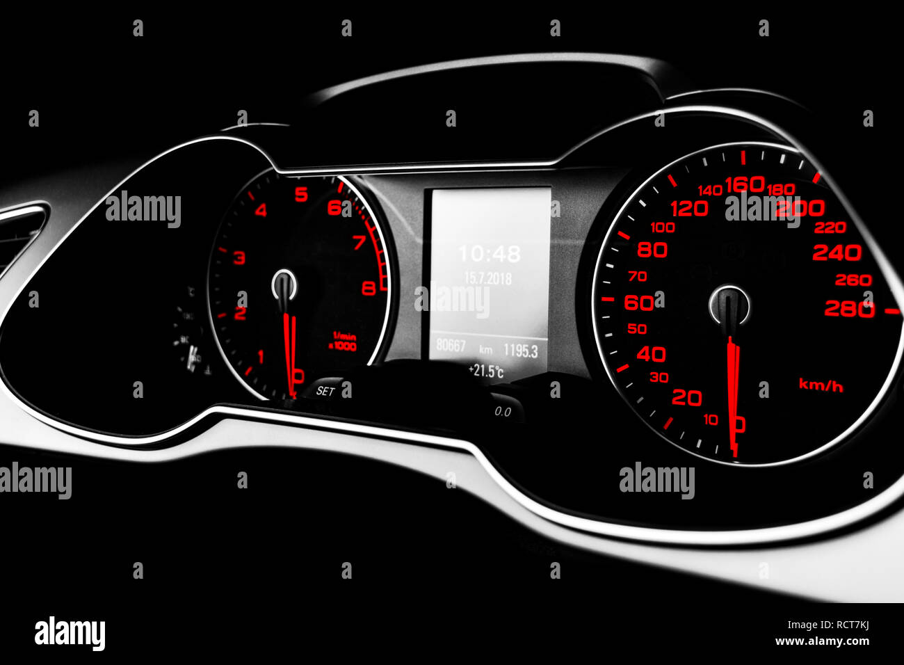 Close up shot of a speedometer in a car. Car dashboard. Dashboard ...