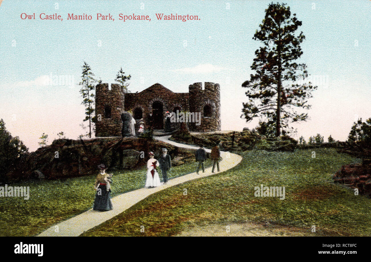 Owl Castle, Manito Park, Spokane Washington, old postcard Stock Photo ...