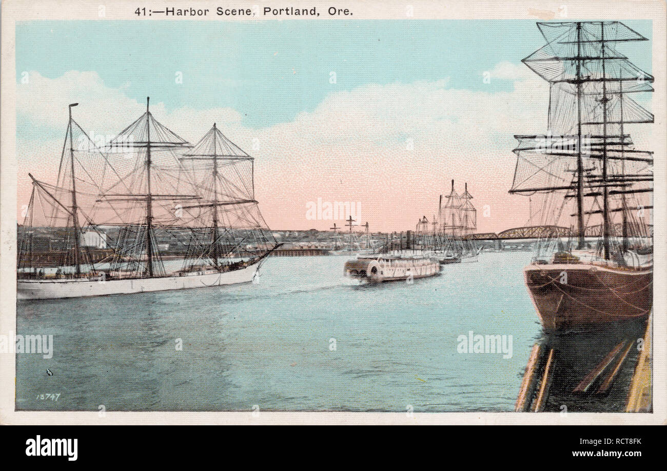 Harbor Scene, Portland Oregon, old postcard Stock Photo - Alamy