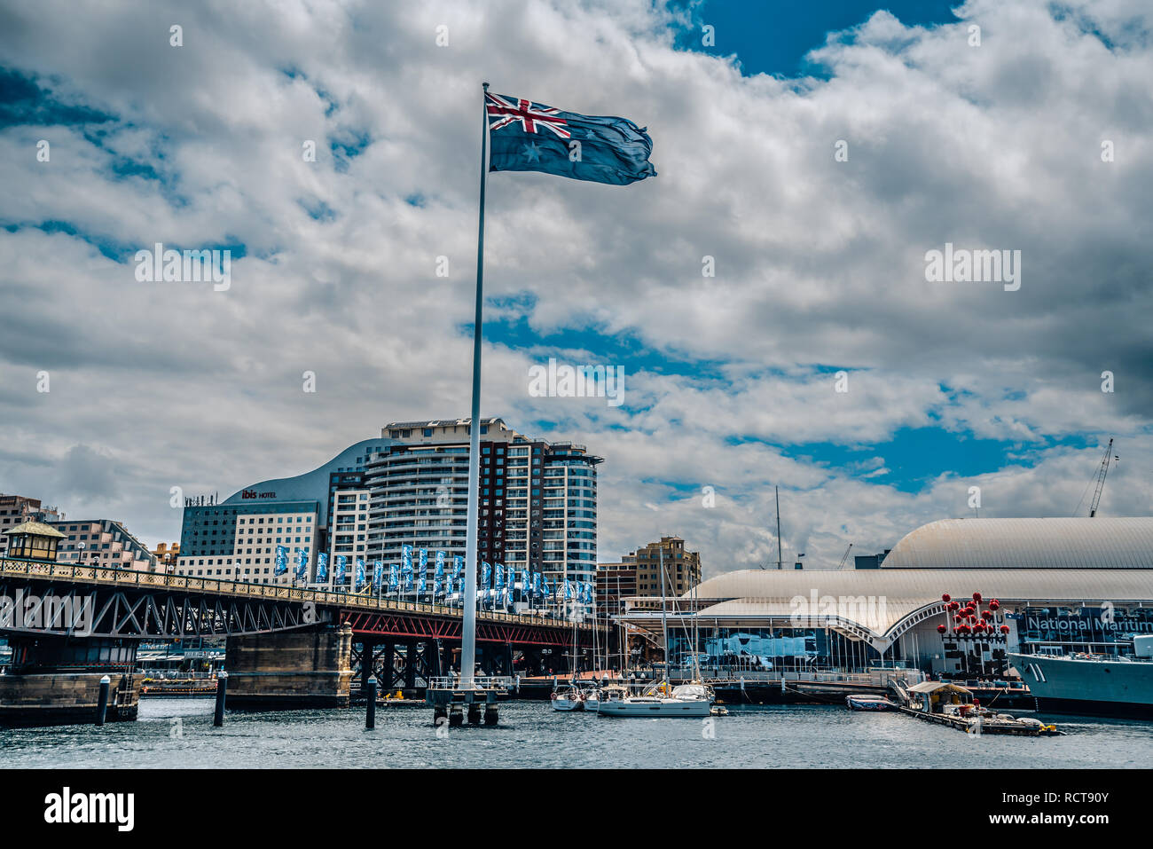 22nd December 2018, Sydney Australia: Giant Australian flag in middle ...
