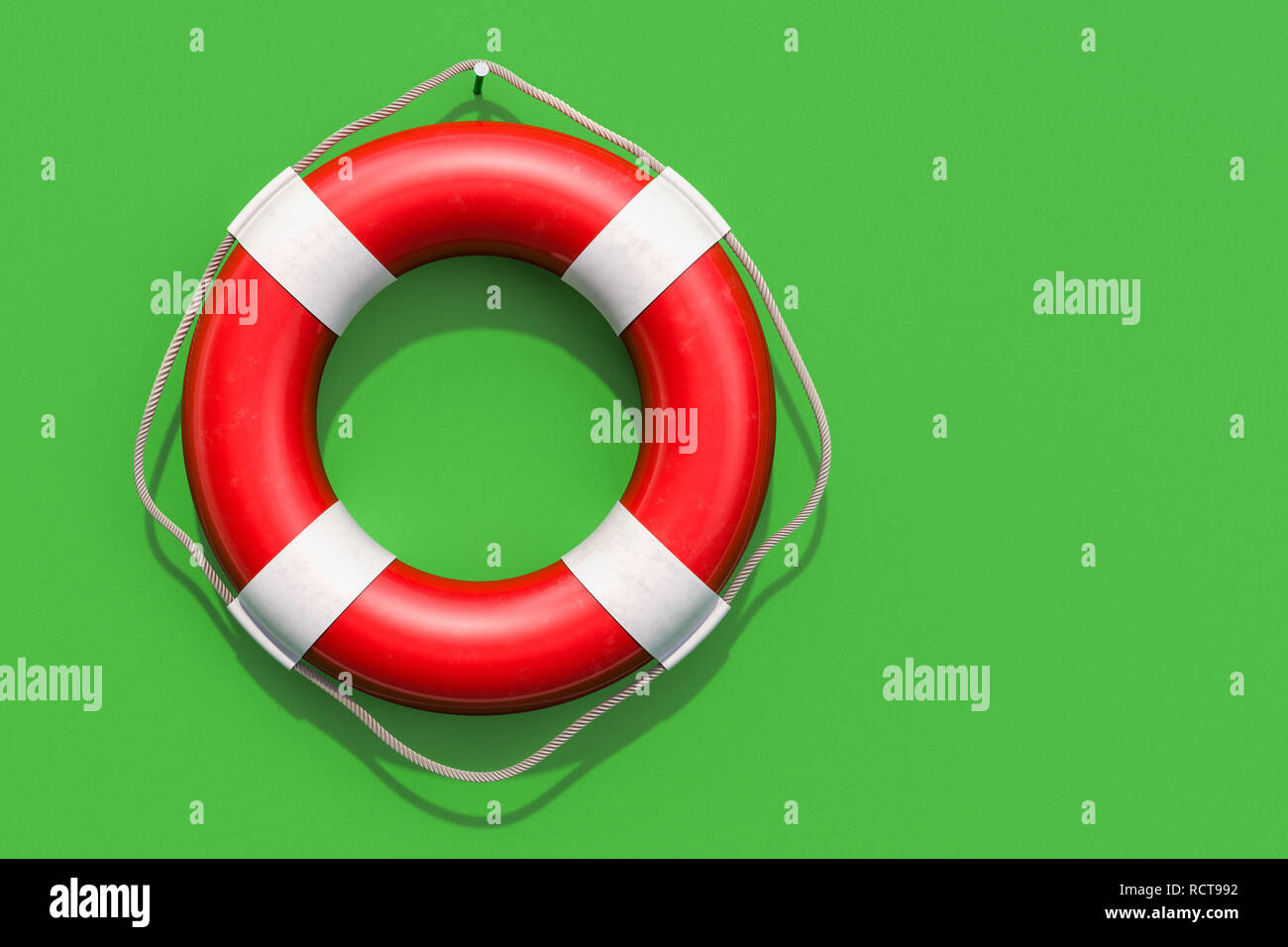 Lifebuoy or lifebelt on the green wall, 3D rendering Stock Photo - Alamy