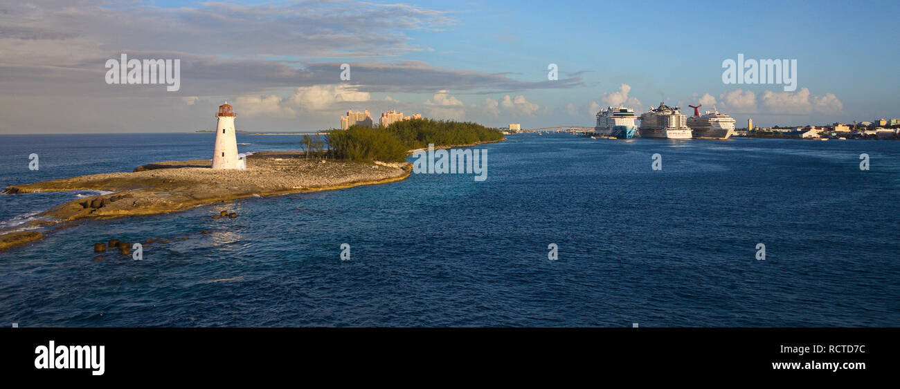 An old lighthouse on a point of land in the Bahamas near Nassau Stock ...