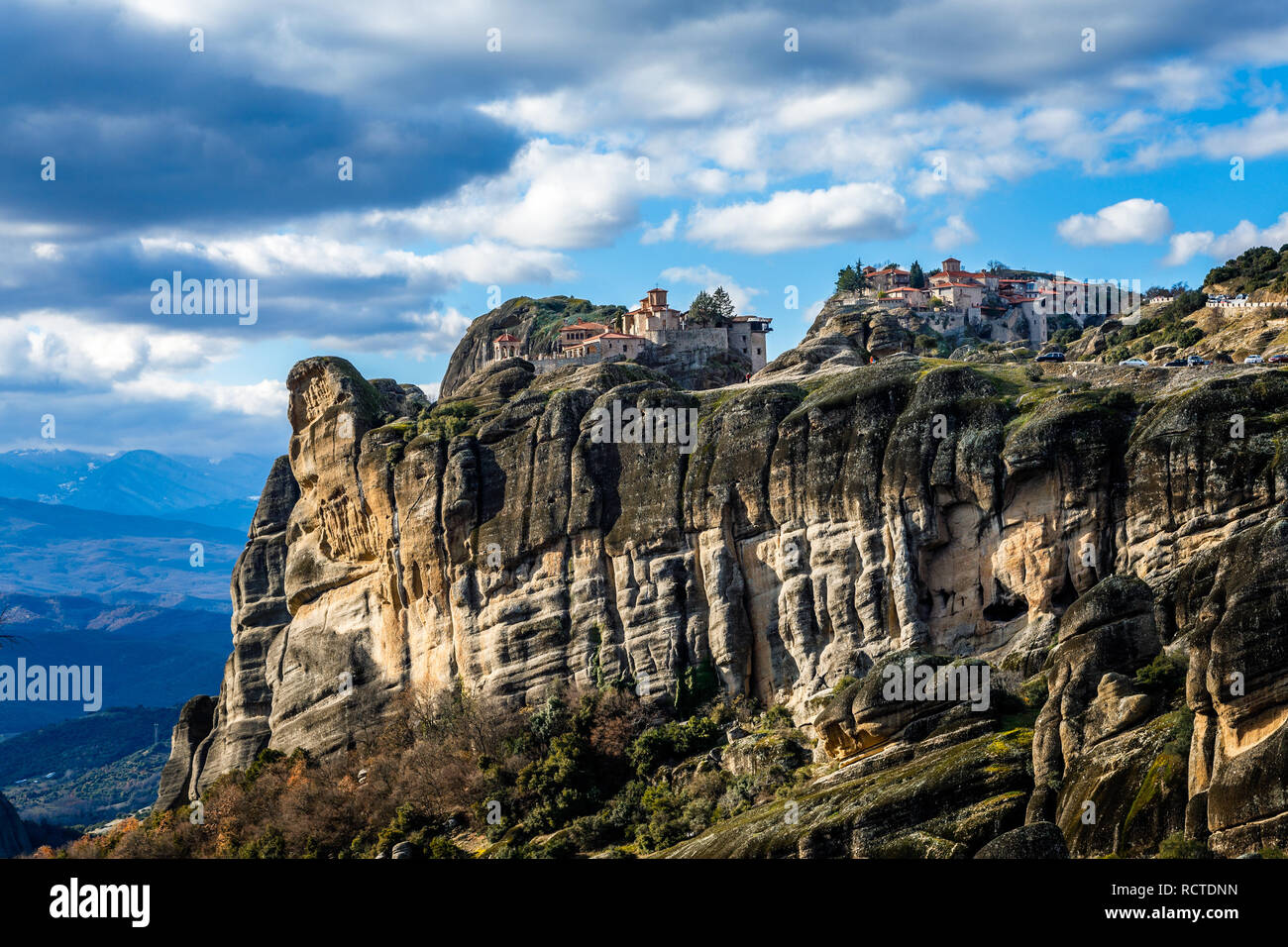Varlaam and Grand Meteora monasteries, built on the rocks, mountain ...