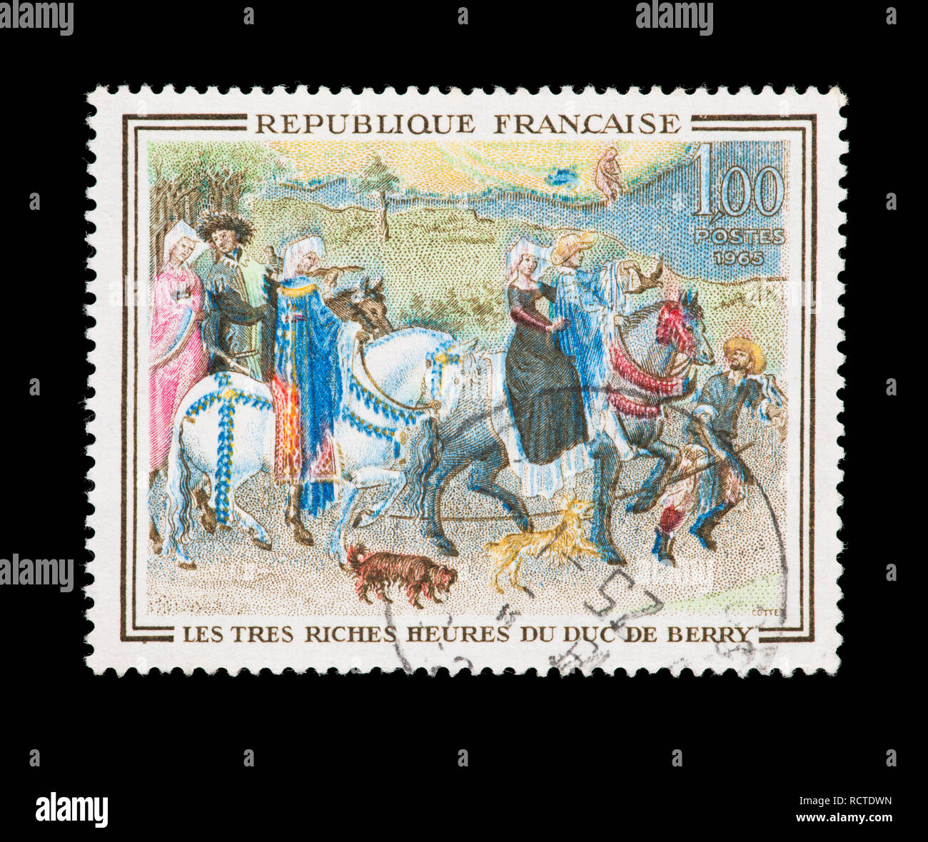 Postage stamp from France depicting "Leaving for the Hunt Stock Photo ...