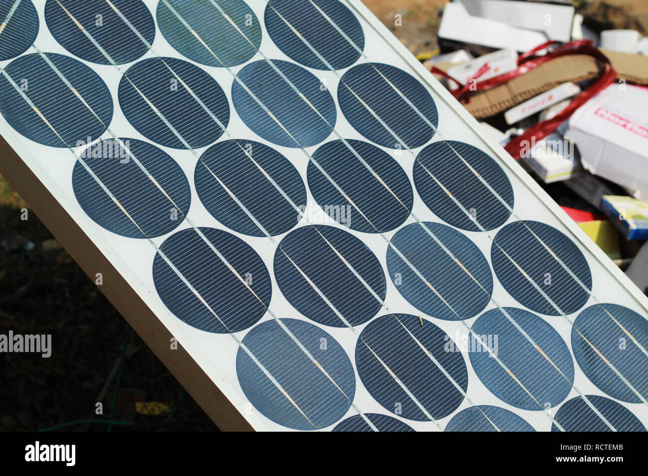 Rounded solar plate at the sunlight consume energy from sunlight Stock ...