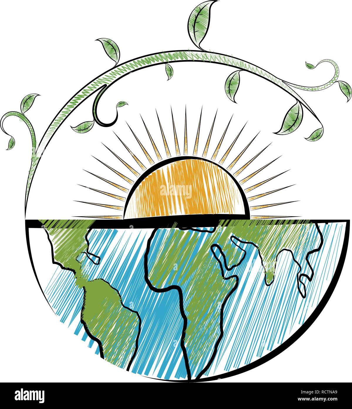 Sketch of a half earth with a climbing plant Stock Vector Image & Art ...