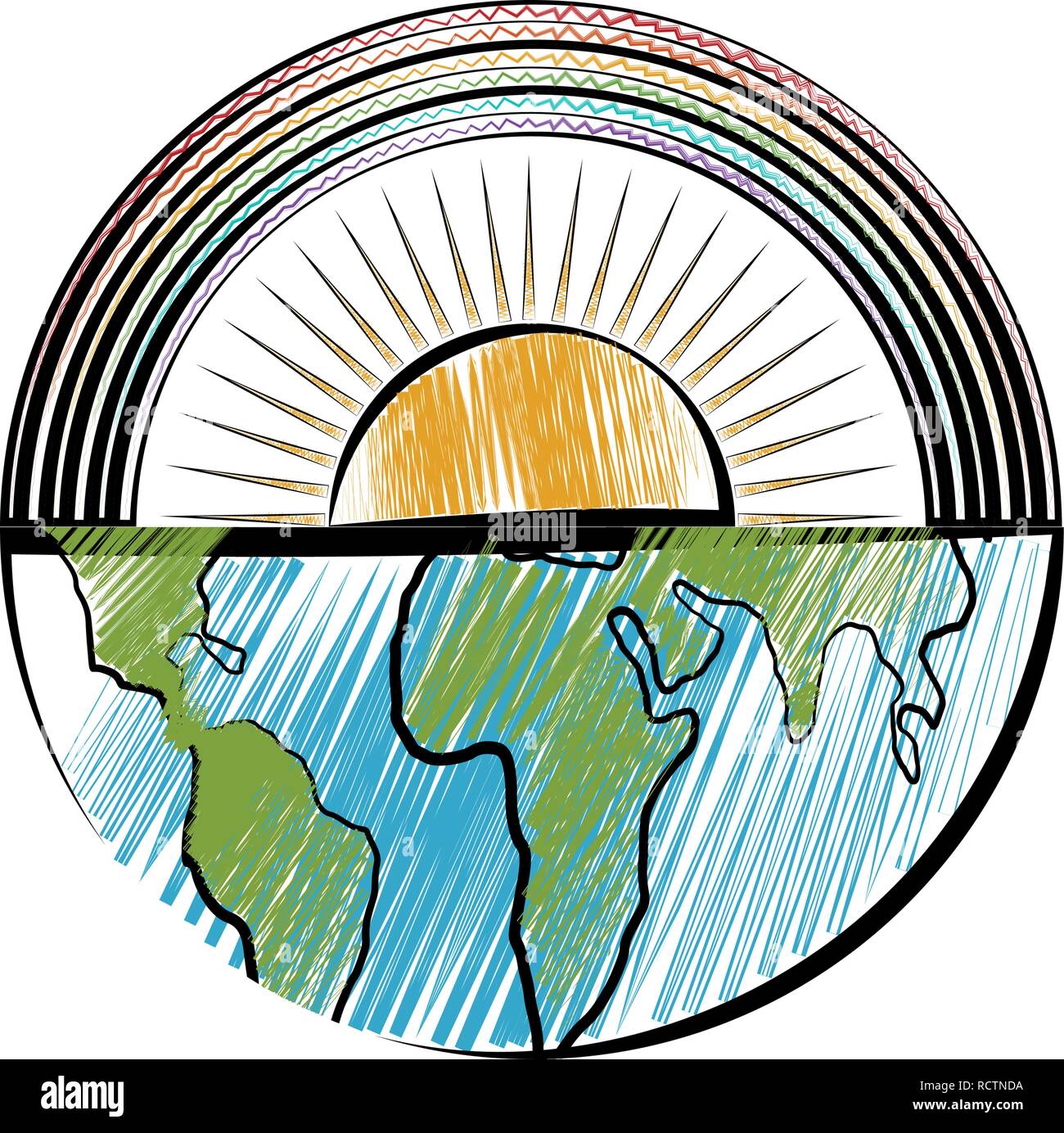 Sketch of a half earth with a rainbow and sun Stock Vector Image & Art ...