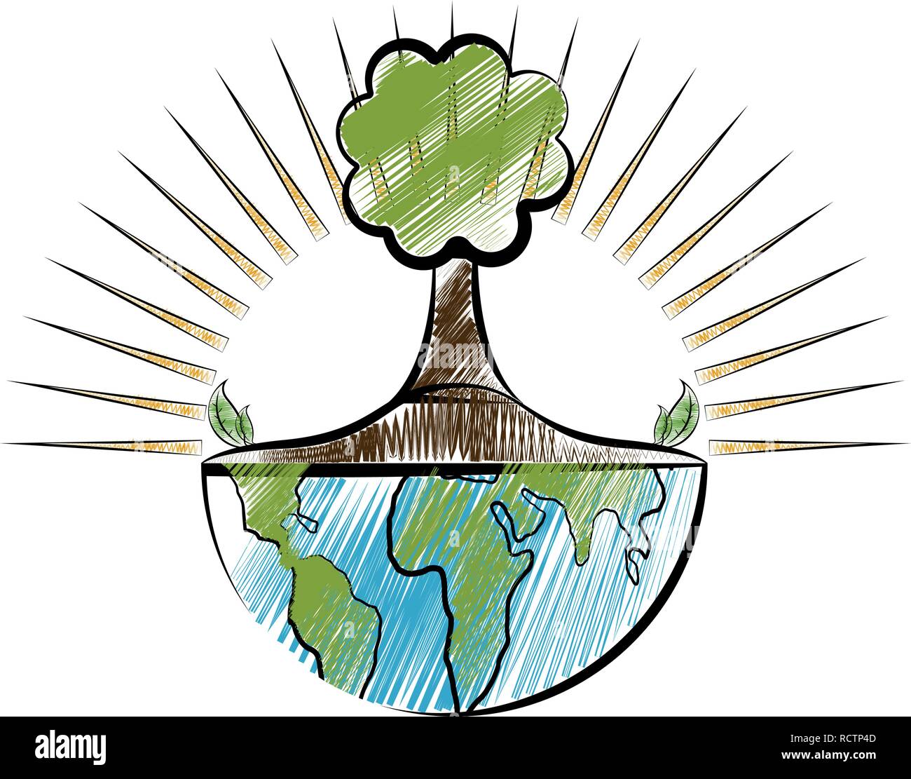 Sketch of a half earth with a tree Stock Vector Image & Art - Alamy