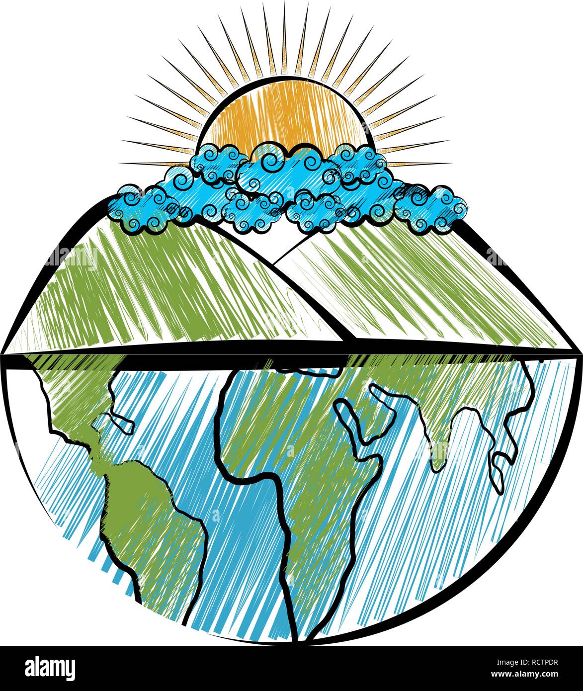 Sketch of a nature landscape on a half earth Stock Vector Image & Art ...