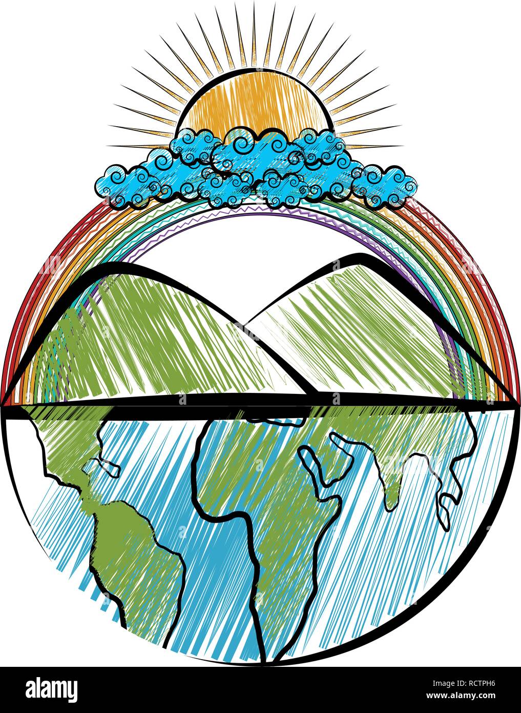 Sketch of a nature landscape on a half earth Stock Vector Image & Art ...