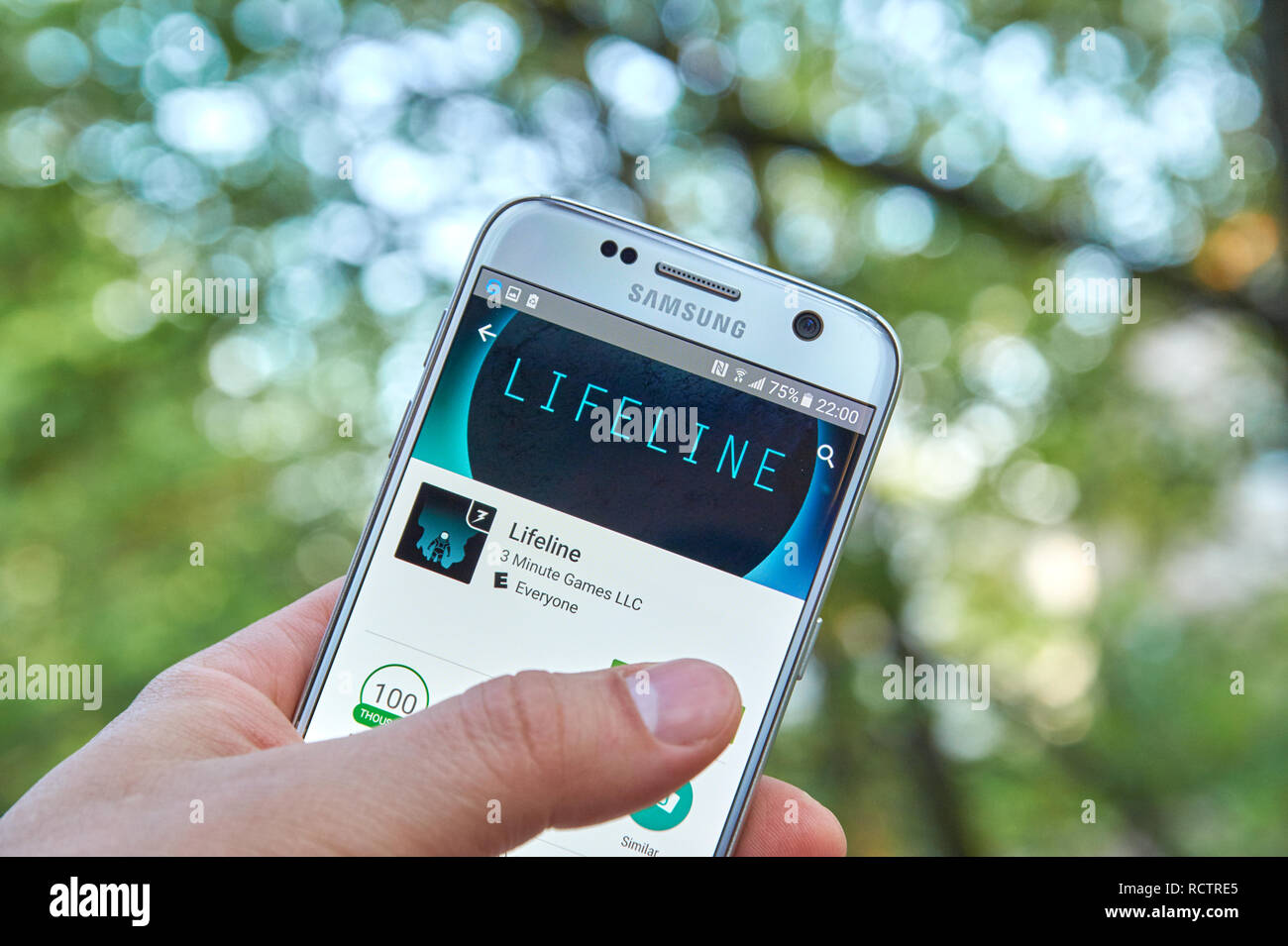 MONTREAL, CANADA - MAY 23, 2016 : Lifeline game on Samsung S7 screen ...