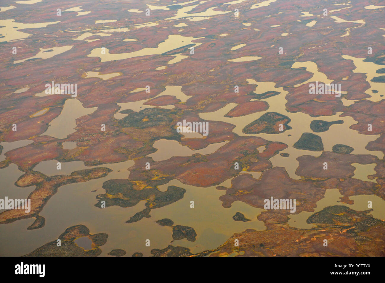 Barrenlands in late summer from the air, Ennadai Lake, Nunavut, Canada ...