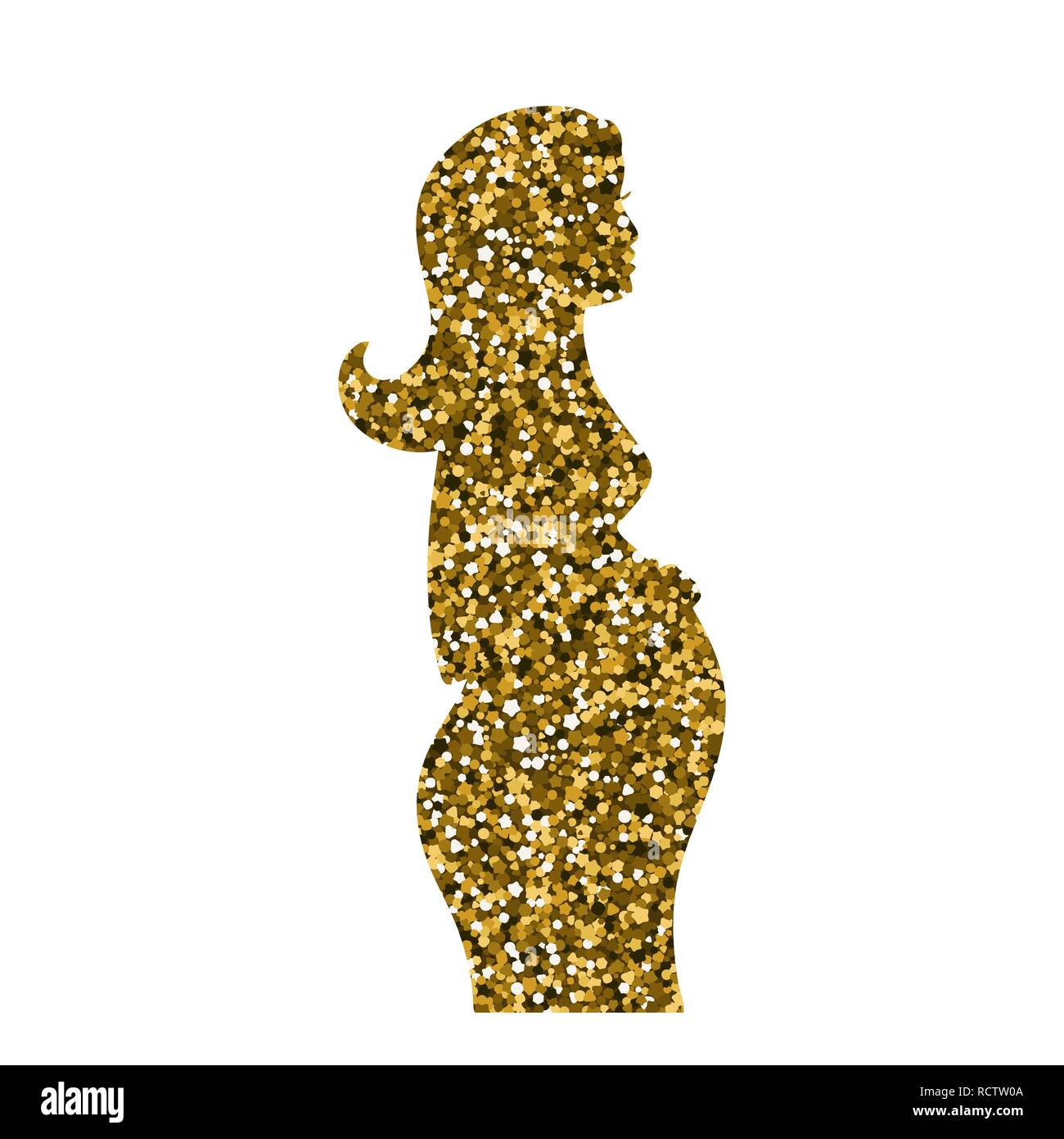 Icon of a pregnant girl. Pregnancy woman vector illustration. Gold ...