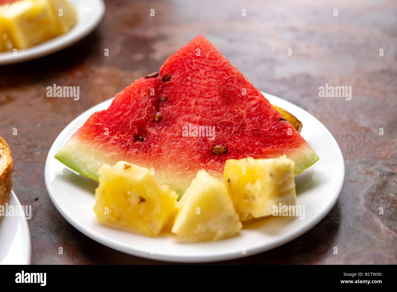 watermelon with Pineapple on the plate, Philippines Stock Photo - Alamy