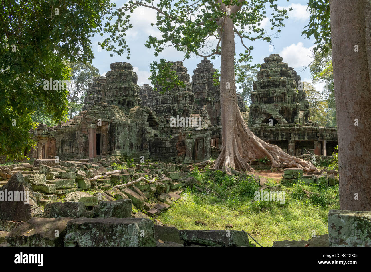 Rear of ruined stone temple in trees Stock Photo - Alamy