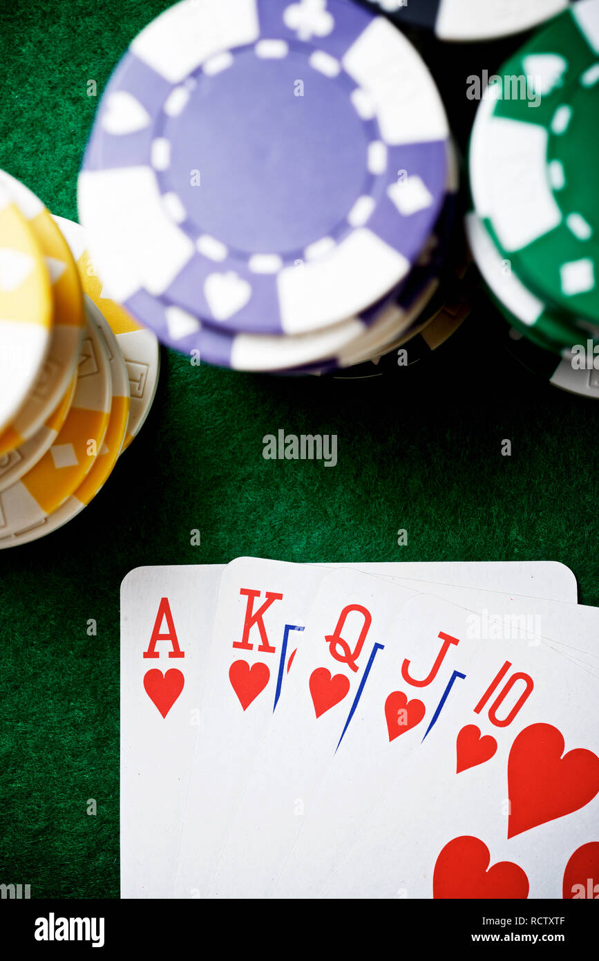 view of a gaming table with green mat Stock Photo - Alamy